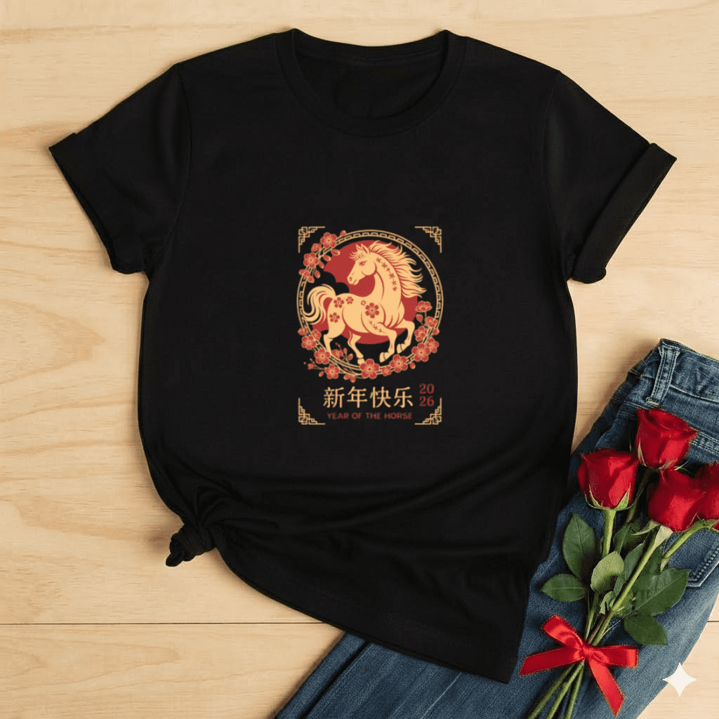 T-Shirt Graphique Unisexe Année du Cheval 2026 Nouvel An Lunaire, jusqu ...