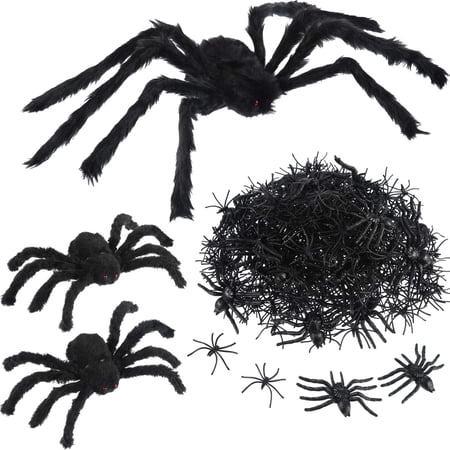 Black 30 Inch Large Spider and 2 Pieces 12 Inch Plush Spider with 20 ...