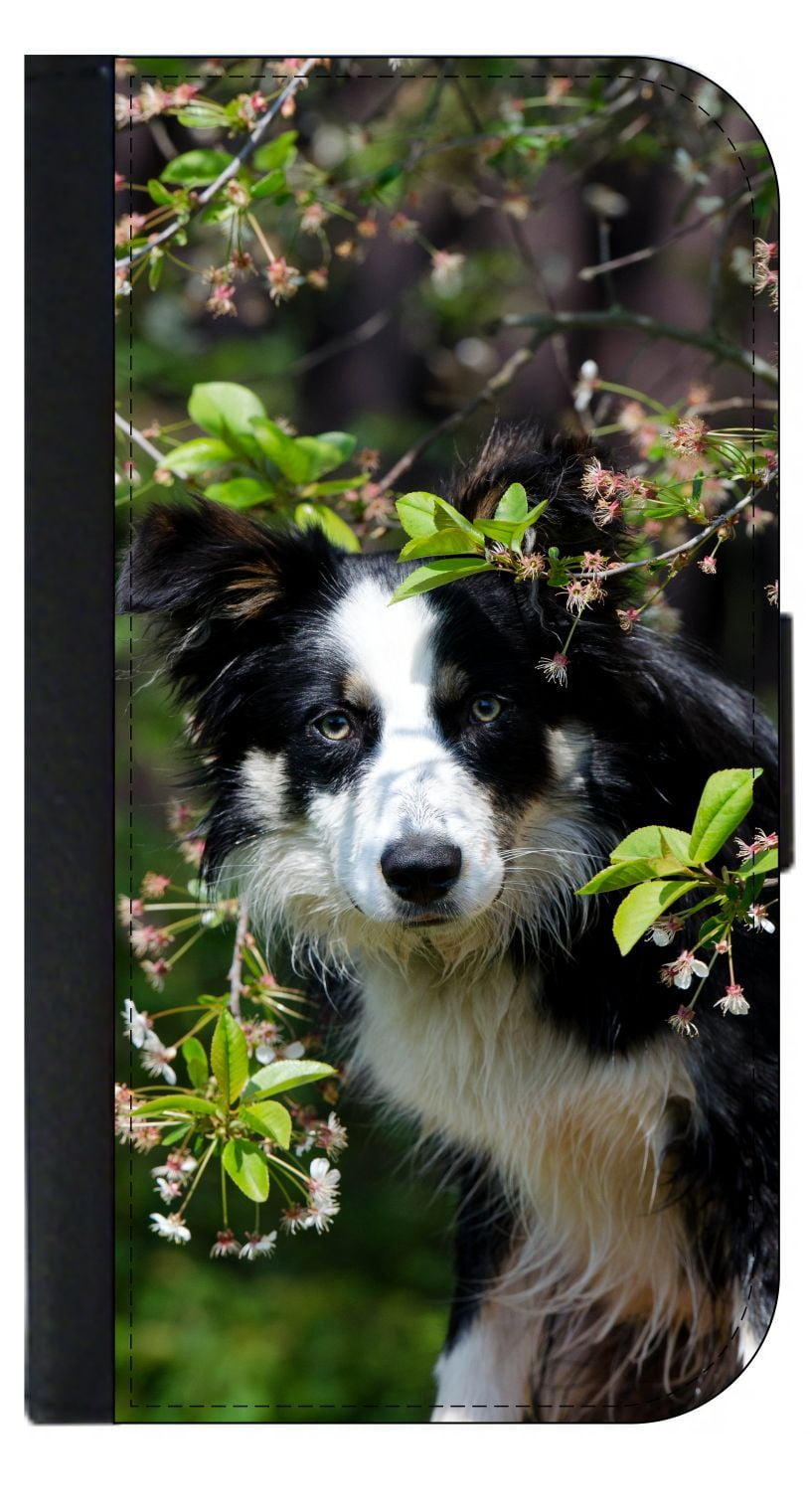 Border Collie Dog in a Bush - Wallet Flip Style Phone Case Compatible ...