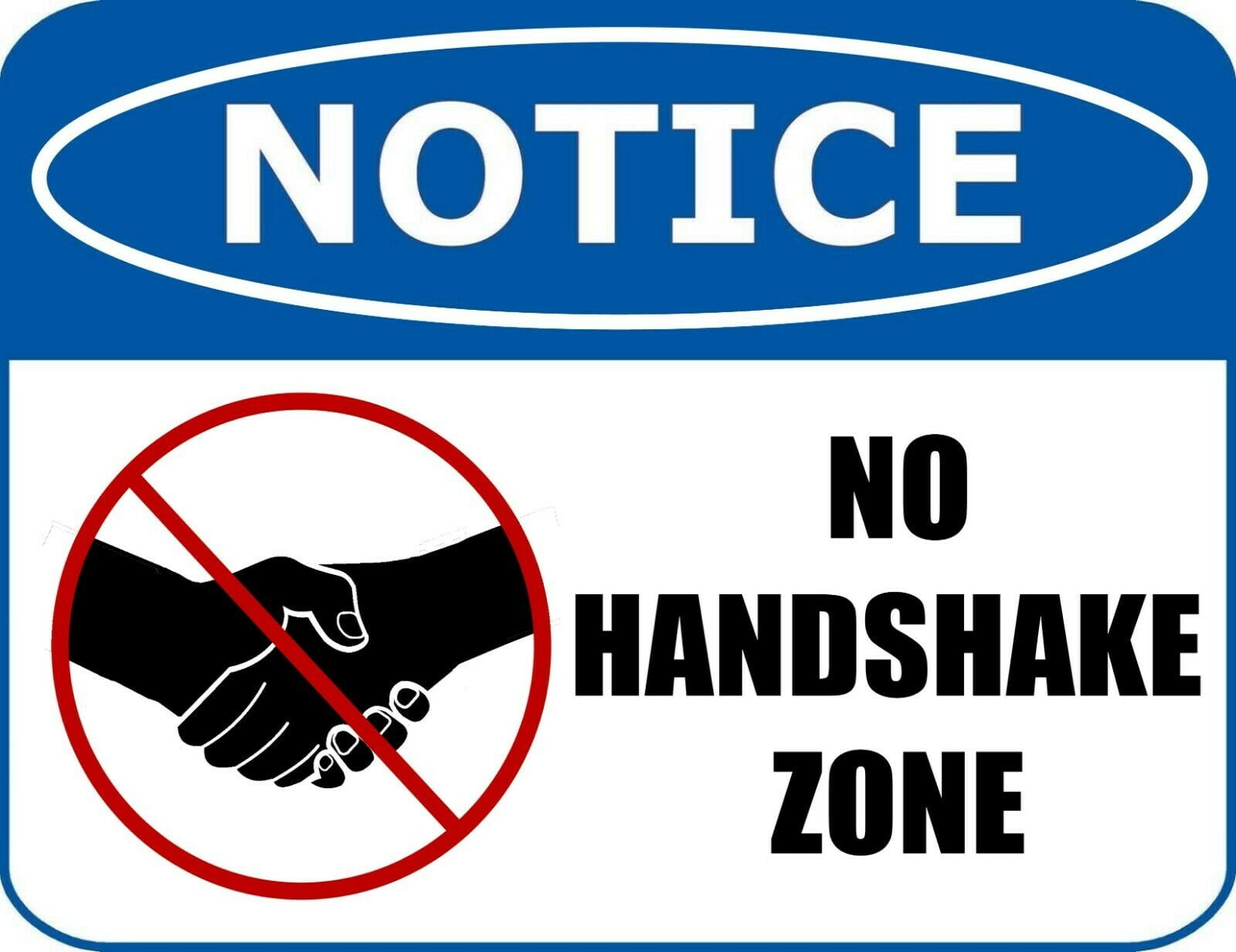 Notice - No Handshake Zone (Blue) 11.5" x 9" Laminated Sign - Walmart.com