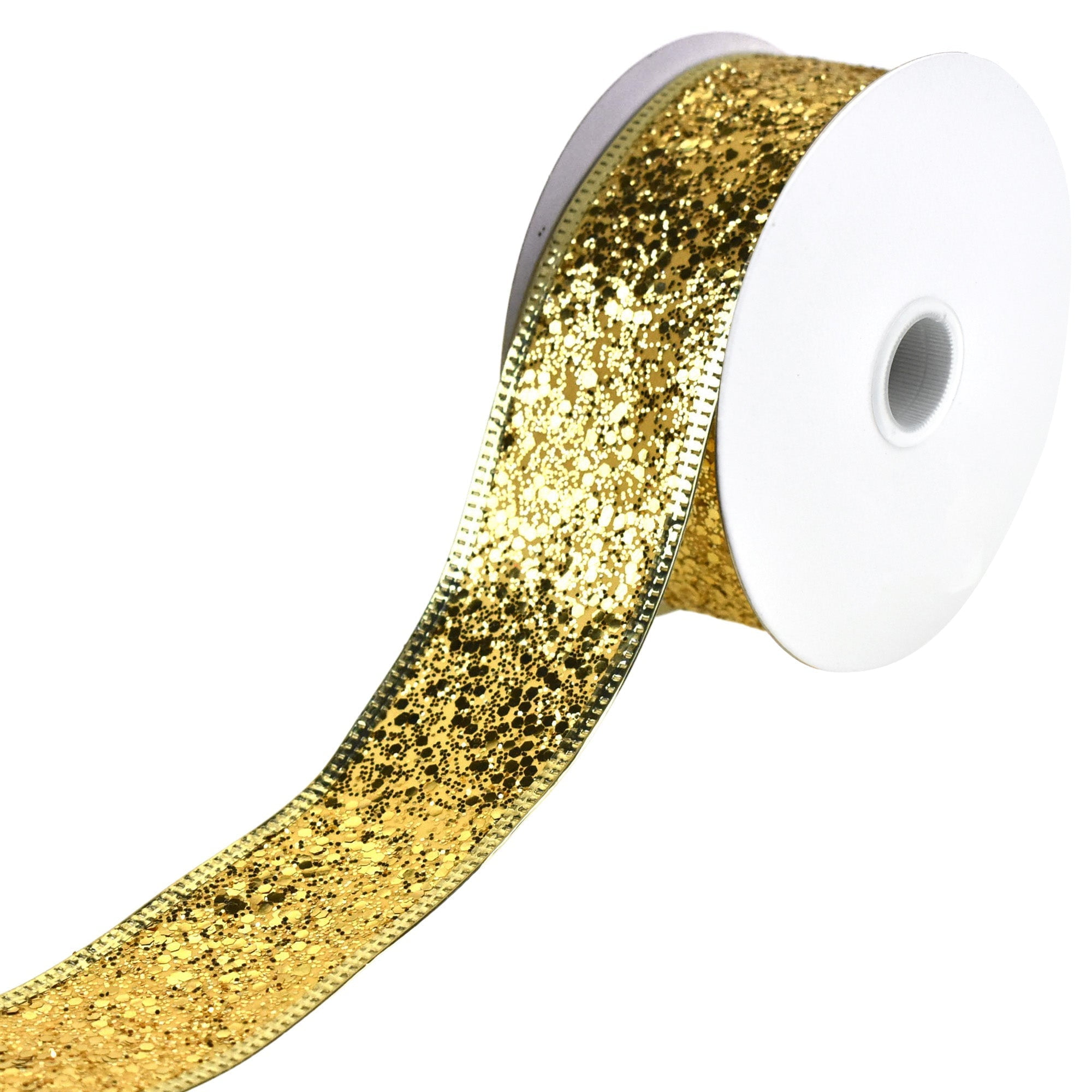 Disco Glitter Metallic Edge Wired Ribbon, 1-1/2-Inch, 10-Yard - Gold ...