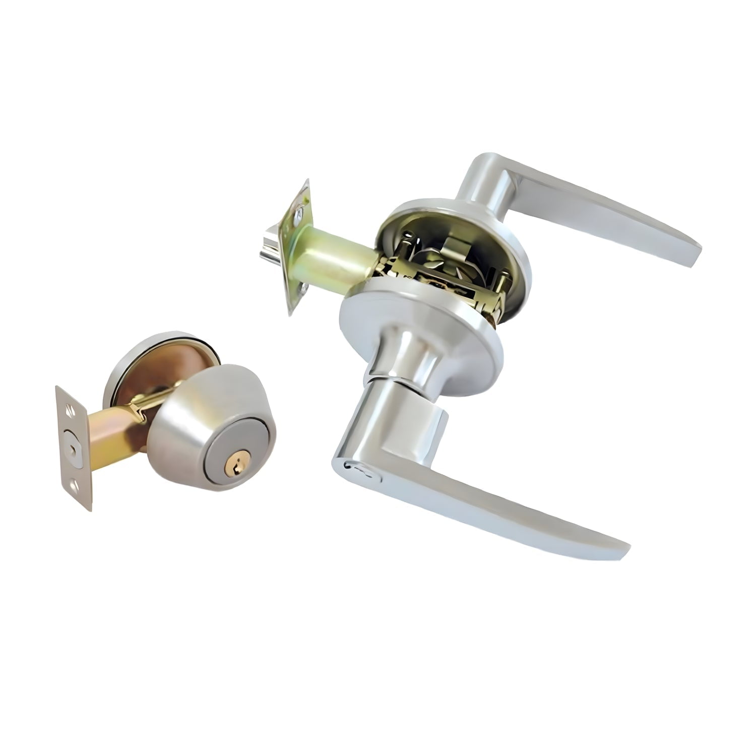 Jessar - Entrance Lever Door Handle with Lock and Deadbolt, Silver ...