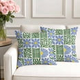 Blue Flower Pillow Covers Set of 2, Green Curve Abstract Floral Plaid ...