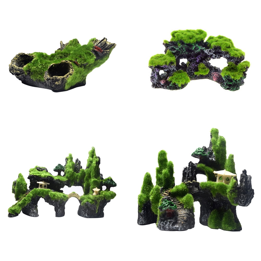 Wirlsweal Aquarium Artificial Rockery Moss Rock Resin Stone Fish Tank ...