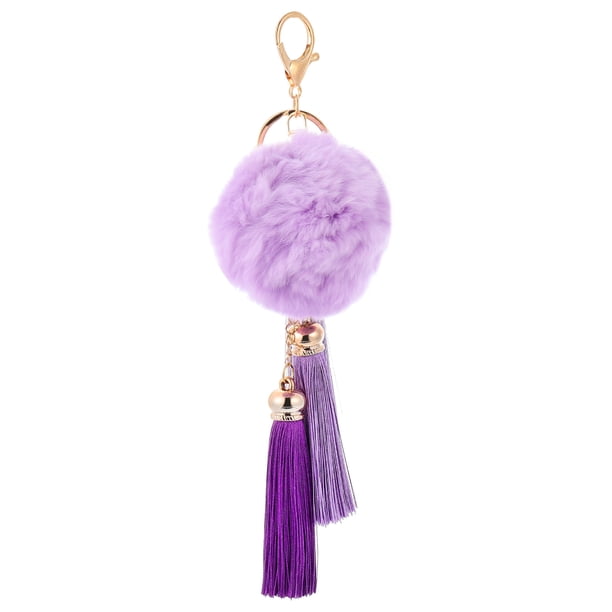 1 Pc Fluffy Pendant Portable Key Chain Plush Key Storage Supply (Taro ...
