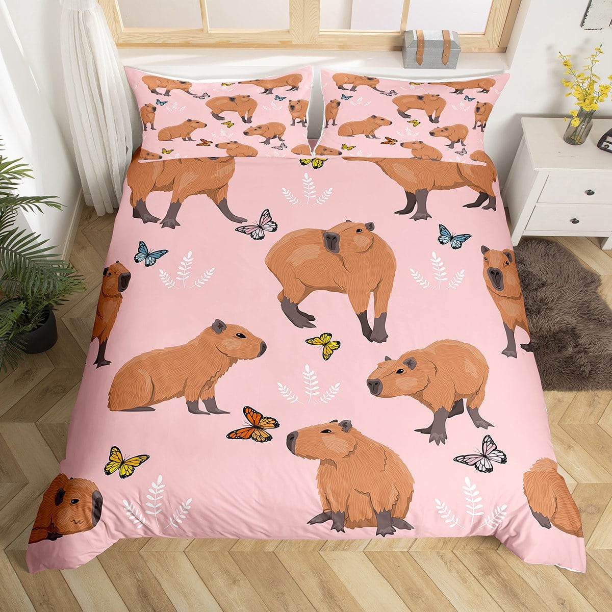 YST Brown Capybara Bedding Sets Twin Cute Butterfly Comforter Cover for ...