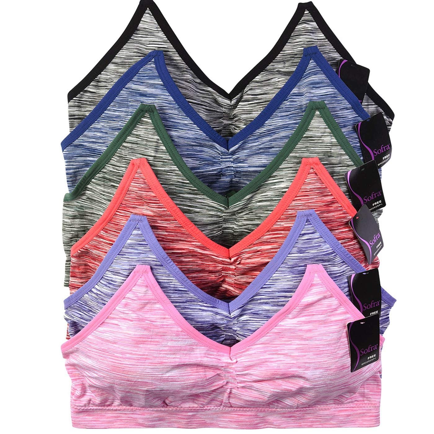 DailyWear Womens Sports Bra 6 Pack Various Style - One Size, Plus Size ...