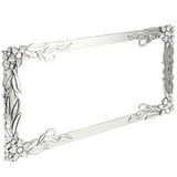 Auto Drive 3-D Daisy Bling Silver Metal License Plate Frame, 90142W ...