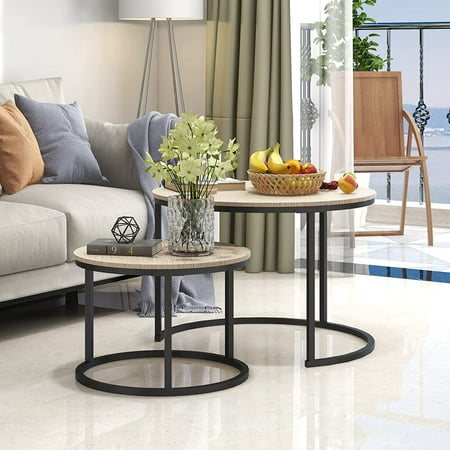 XBRW Round Nesting Coffee Table, Set of 2 End Tables for Living Room ...