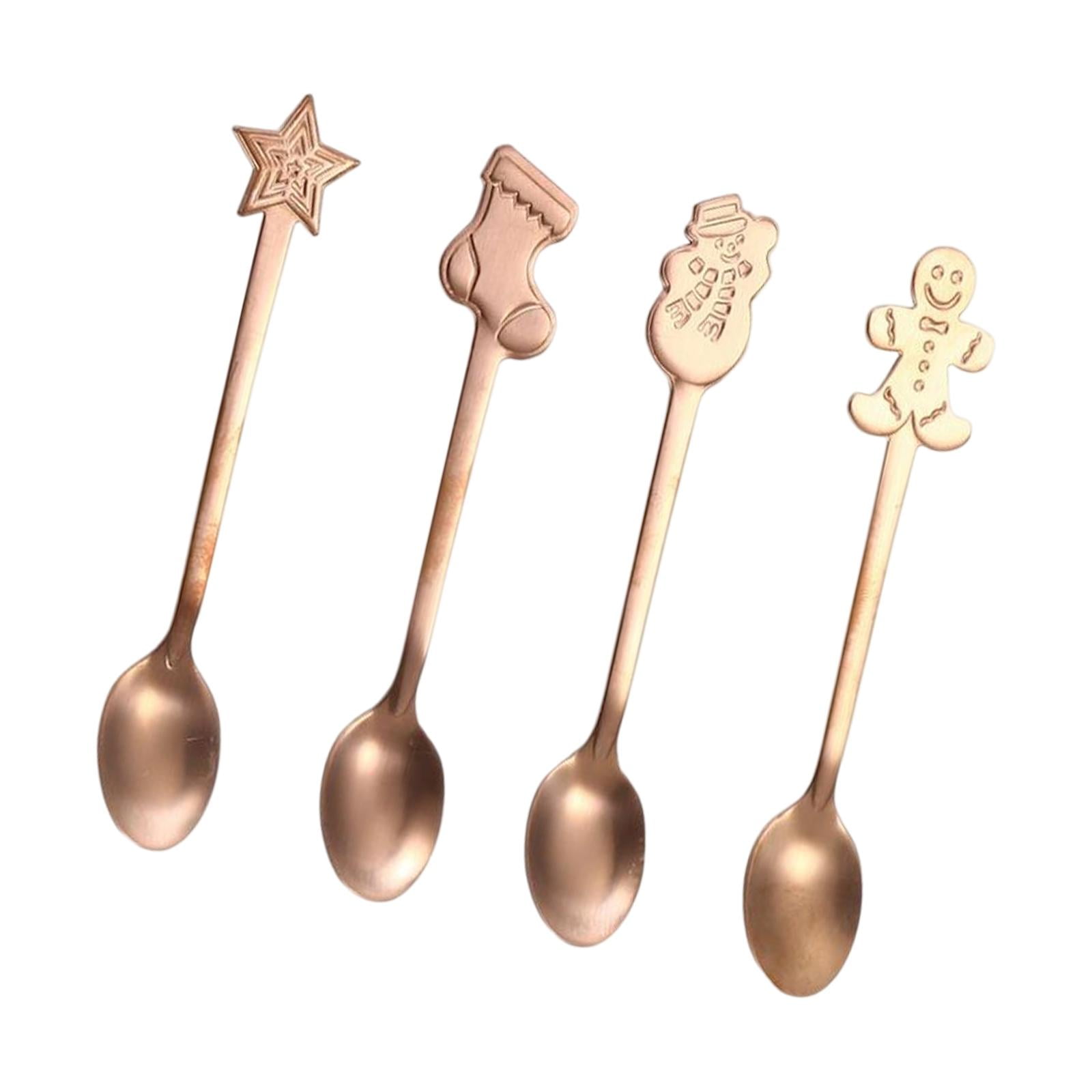4 Pieces Long Sugar Spoons,Xmas Party Cutlery,Stainless Steel Christmas ...