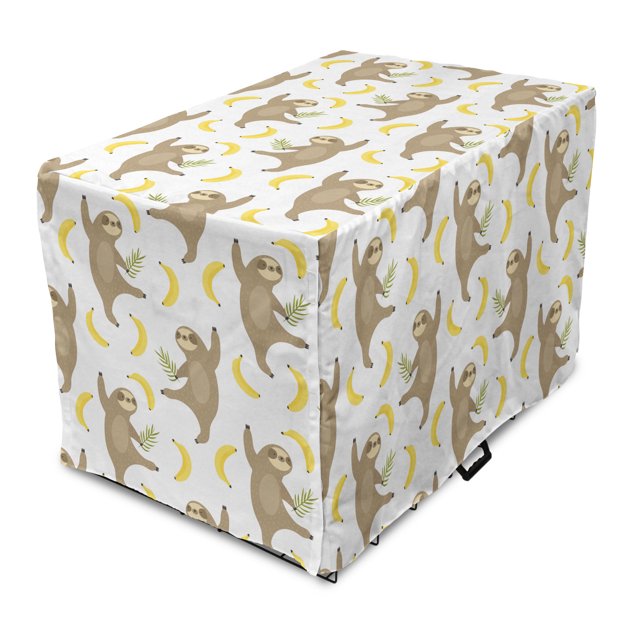 Sloths Dog Crate Cover, Tropical Print of Dancing Sloths and Banana ...