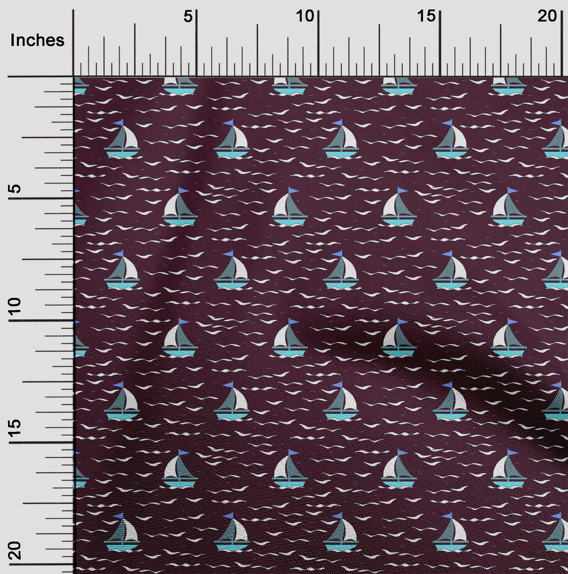oneOone Organic Cotton Voile Fabric Waves & Sailboat Ocean Print Fabric ...