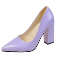 AUDeals Women's Mid Heel Pumps, Closed Toe Patent Shoes with Block Heel ...