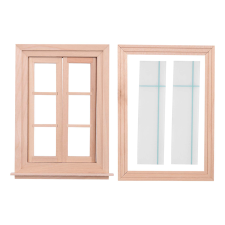 Symkmb 1:12 Miniature Double Window Wooden 6 Pane Frame and Glass Plate ...