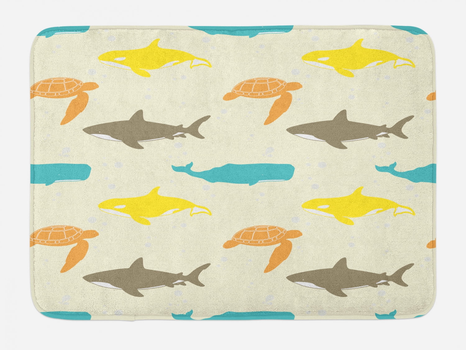 Animal Bath Mat, Pattern with Whale Shark and Turtle Aquarium Doodle ...