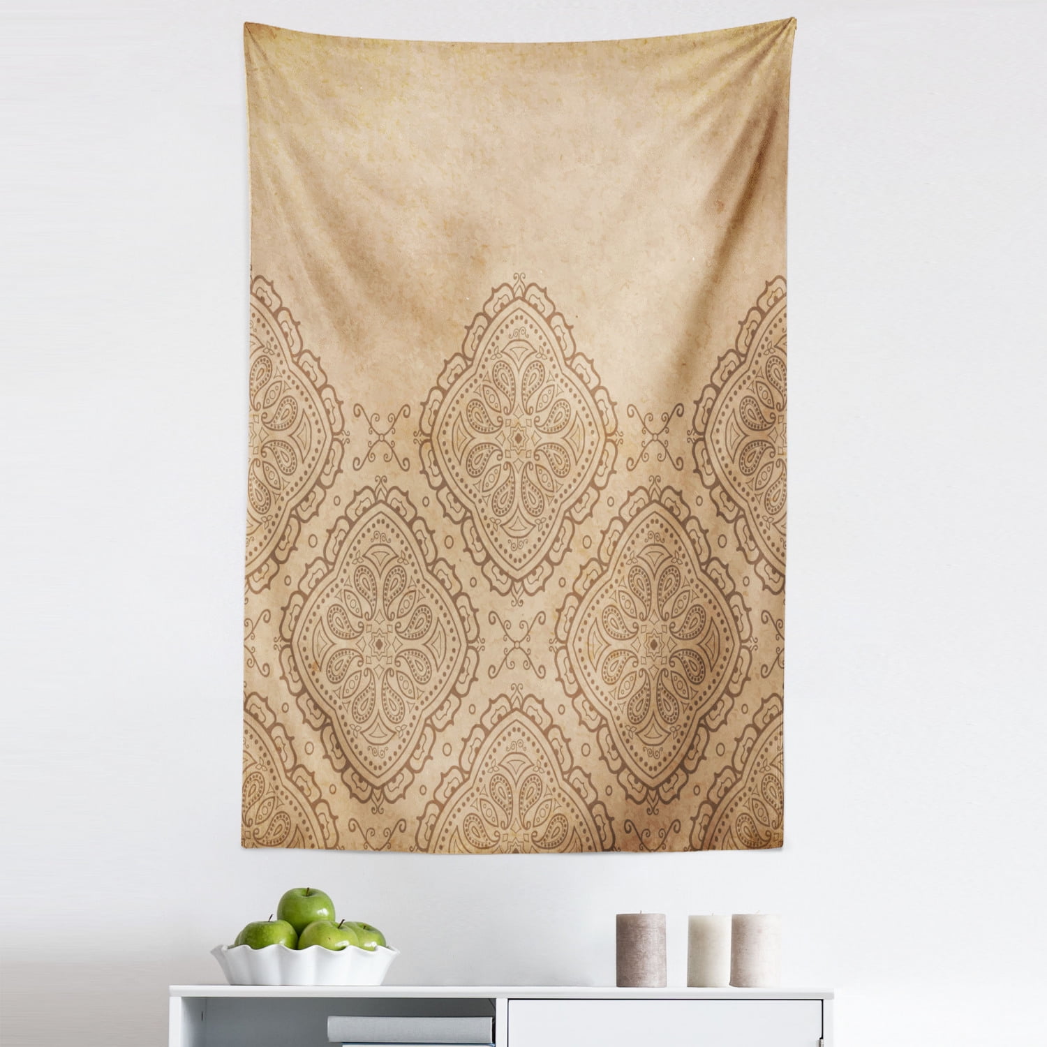 Brown Mandala Tapestry, Diamond Shape Continuous Pattern of Oriental ...