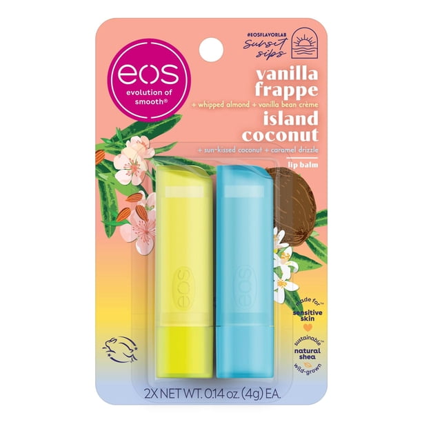 Bálsamo Labial eos Island Coconut y Vanilla Frappe Hidratación Todo el ...