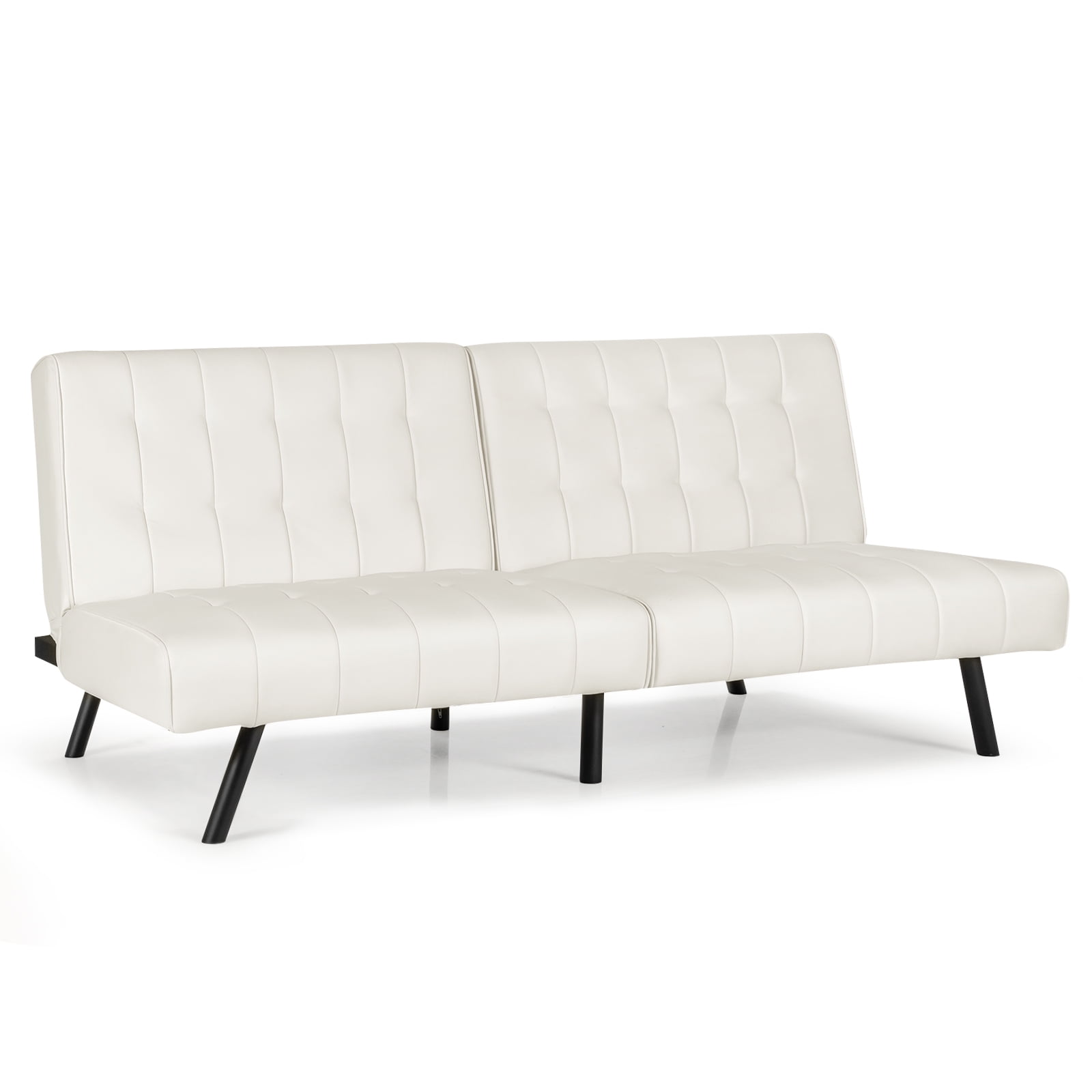 Costway Futon Sofa Bed PU Leather Convertible Folding Couch Sleeper ...