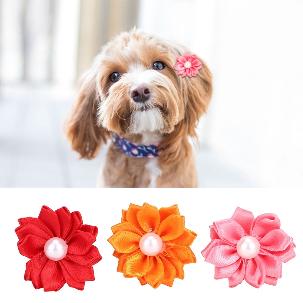 OTVIAP 30PCS Colorful Pet Dog Hair Bows with Pearl Decor for Puppy ...