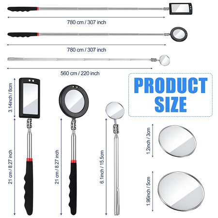 3 Pieces Telescoping LED Lighted Flexible Inspection Mirror Round ...