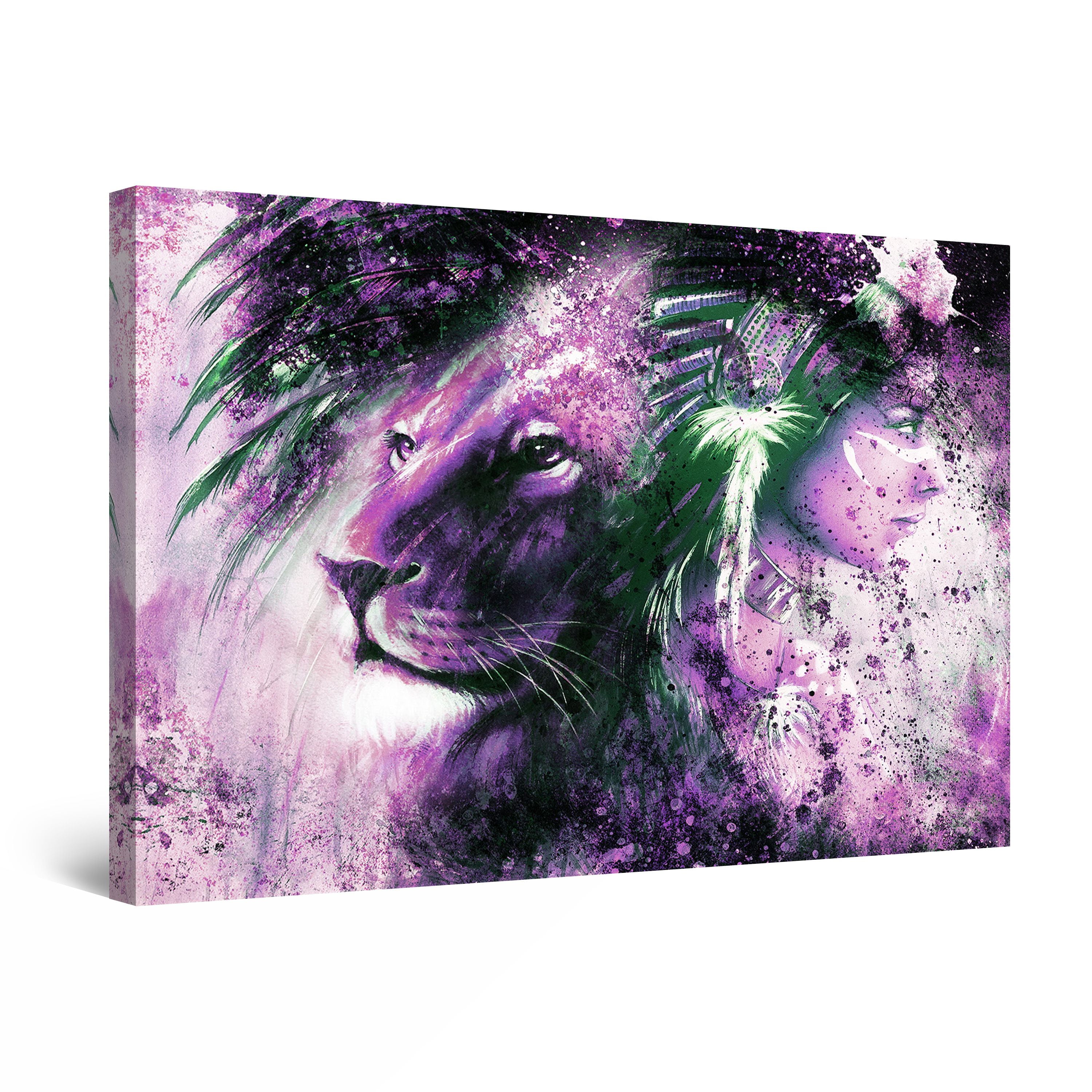 Startonight Canvas Wall Art Purple Lion and Woman Blended, Framed 32" x ...