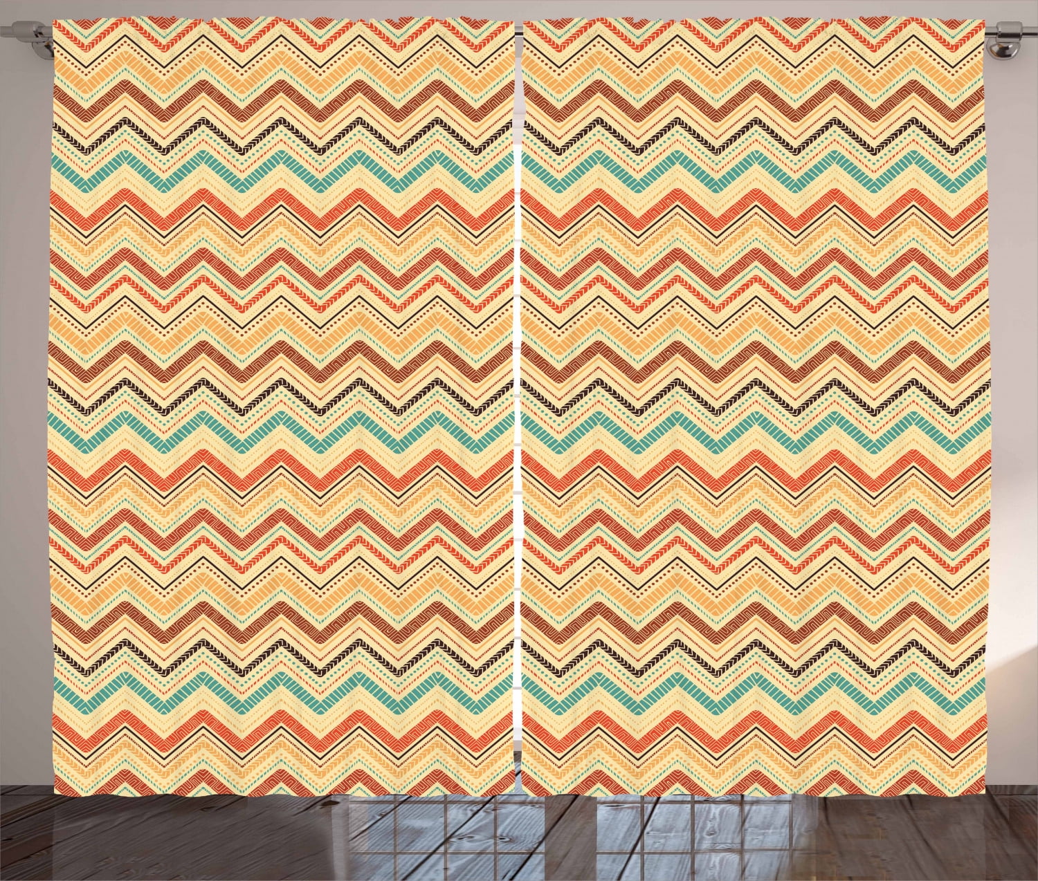 Aztec Curtains 2 Panels Set, Earth Tones Ethnic Folk Chevron Retro ...