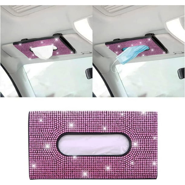 Pink - 1pcs Crystal and Shiny PU Car Sun Visor Tissue Box Women Glitter ...