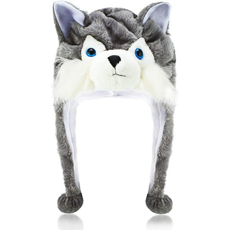 Wolf Plush Hat Winter Short Timber Wolf Hat Animal Ski Hat with Fleece ...
