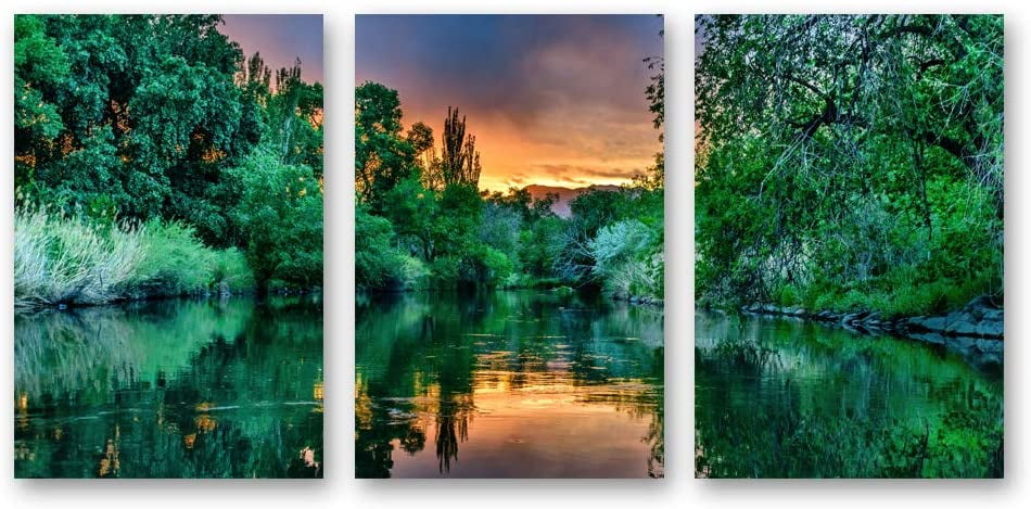 IDEA4WALL 3 Piece Landscape Canvas Prints Wall Art Green Forest ...