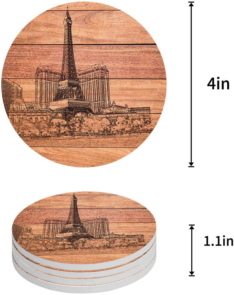 FMSHPON Paris City View Sketch Drawn on Vintage Wood Grain Set of 6 ...