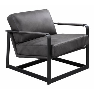 ACME Pyroden Sloped Arm Tufted Accent Chair in Black and Chrome ...
