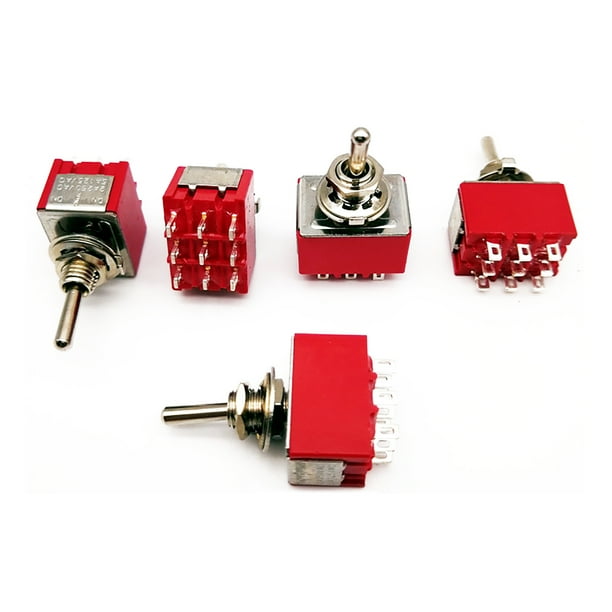 Interruptor de Palanca basculante, 5 Piezas Rojo Mini 9 Pines 3 Posiciones Interruptor de ...