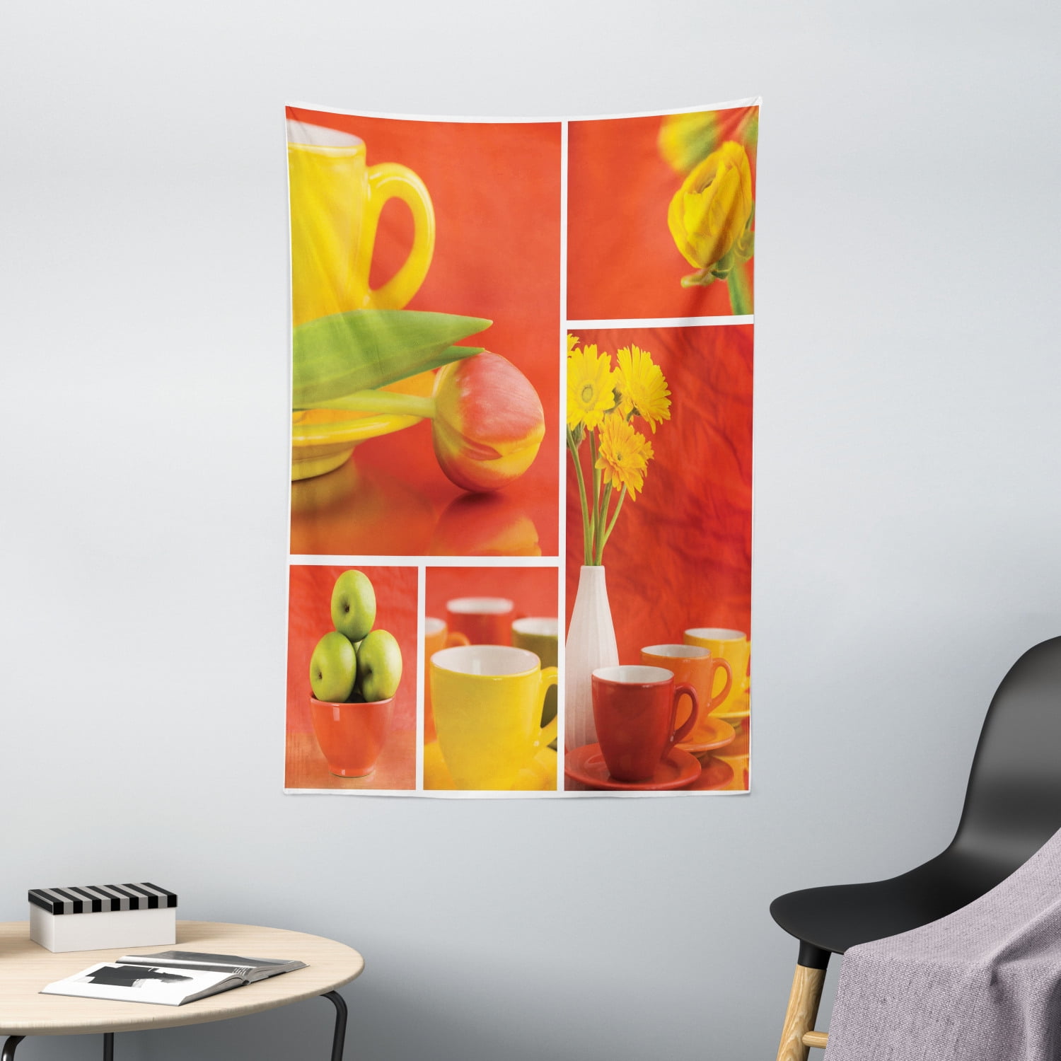 Kitchen Tapestry, Tea and Coffee Cups Composition in Warm Colors ...