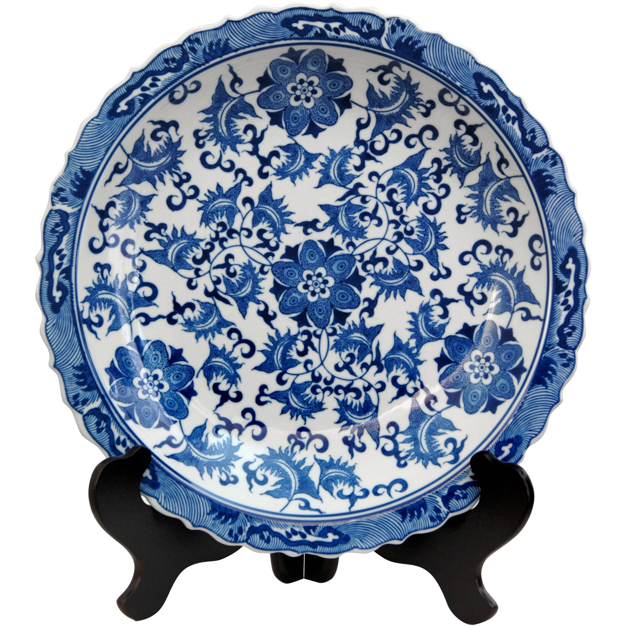 Oriental Furniture 14 Floral Blue White Porcelain Plate Decorative Oriental Furniture 14 Floral Blue White Porcelain Plate Decorative