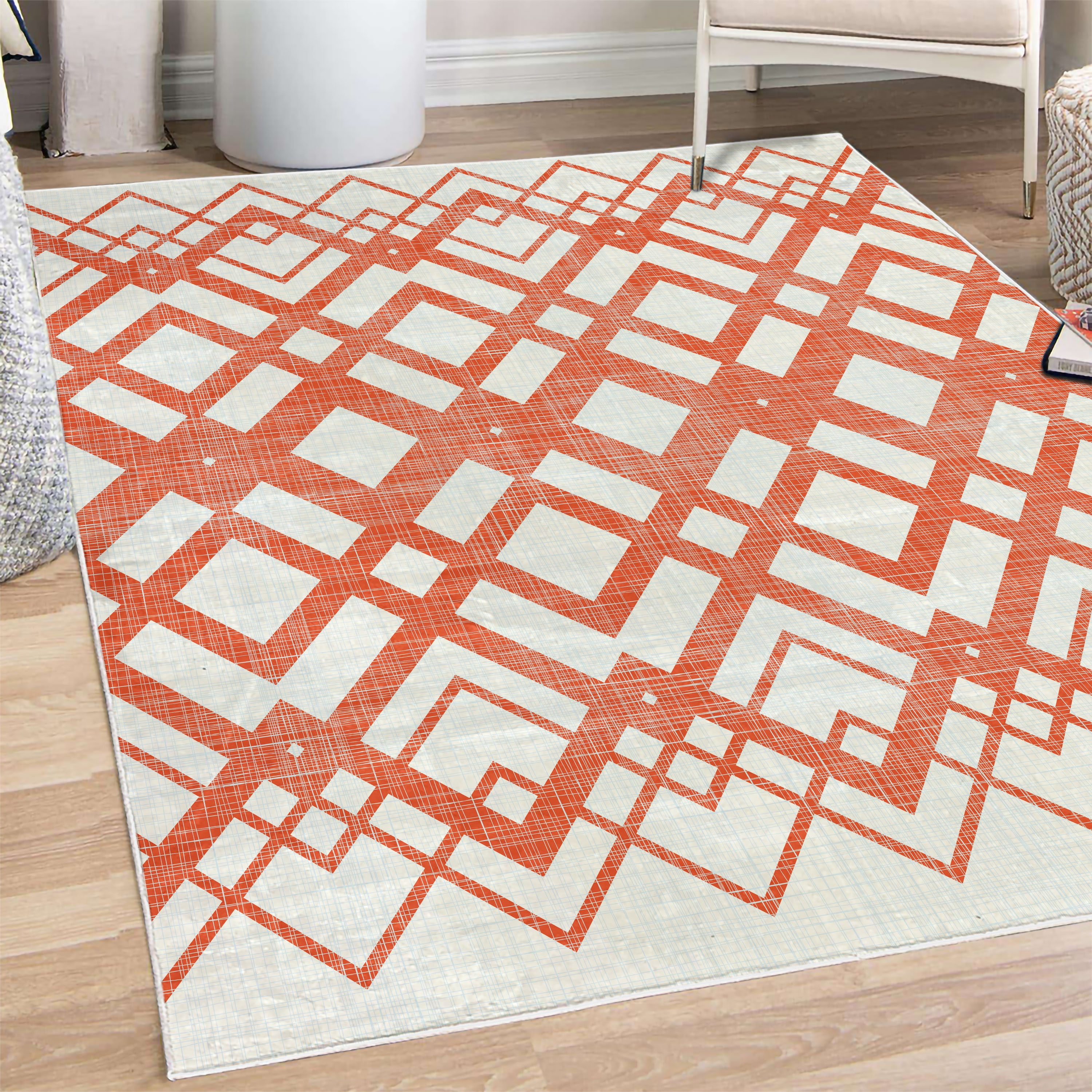 Chevron Decorative Rug, Vintage Overlapping Zigzag Lines Thin and Thick ...
