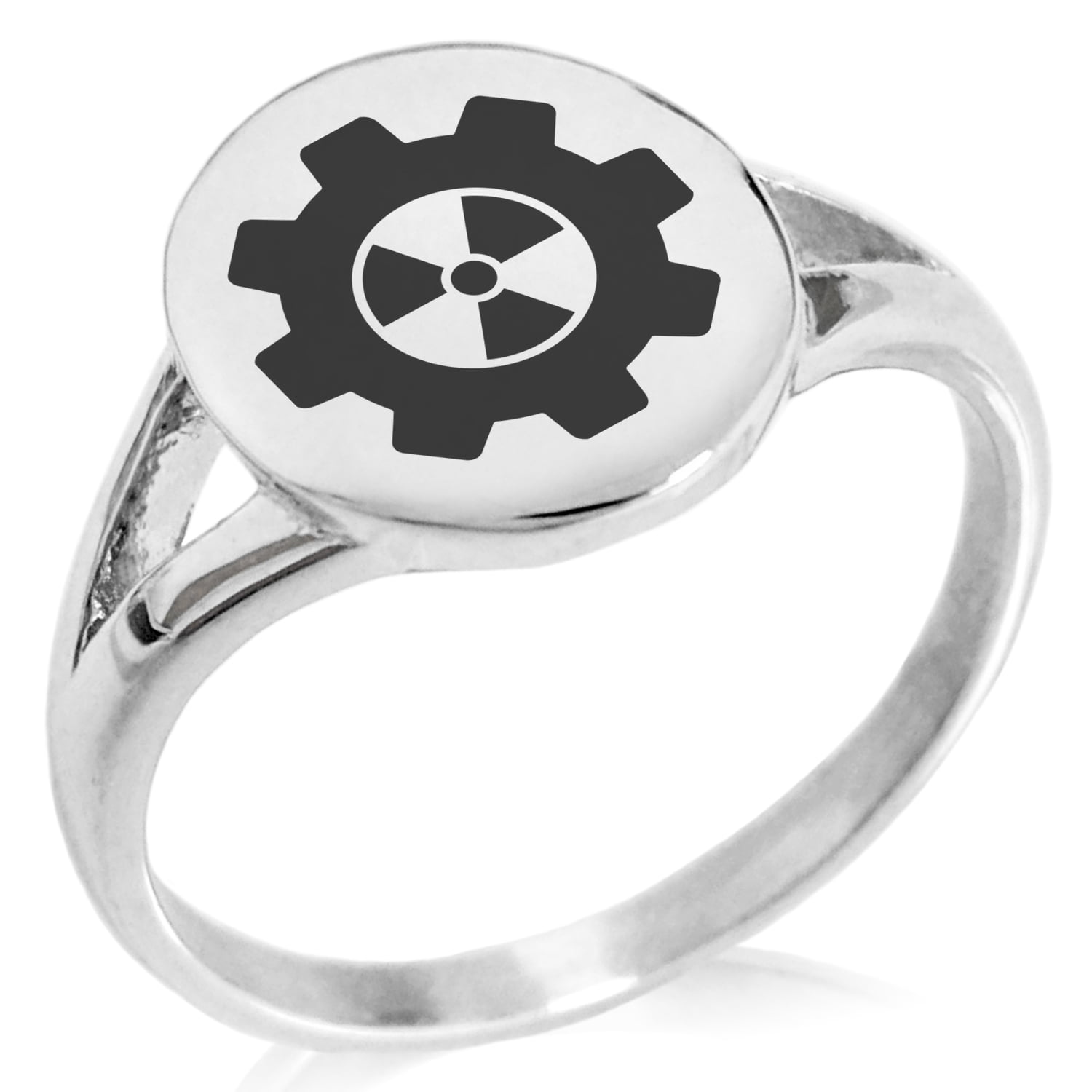 Stainless Steel Radioactive Gear Minimalist Oval Top Polished Statement ...