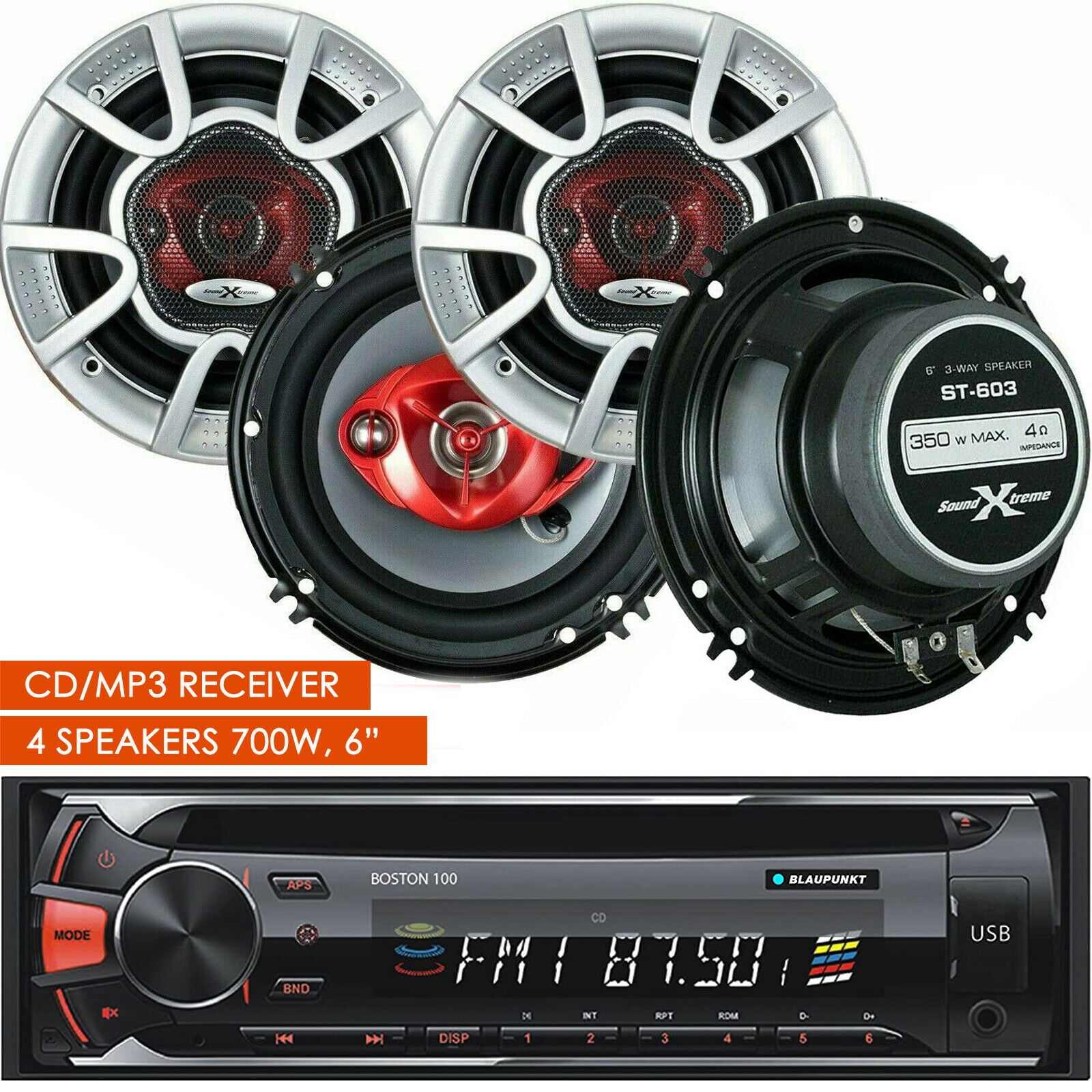 Blaupunkt BOS100 BOSTON 100 CD/MP3 Receiver w/ USB AUX + 4 Speakers ...