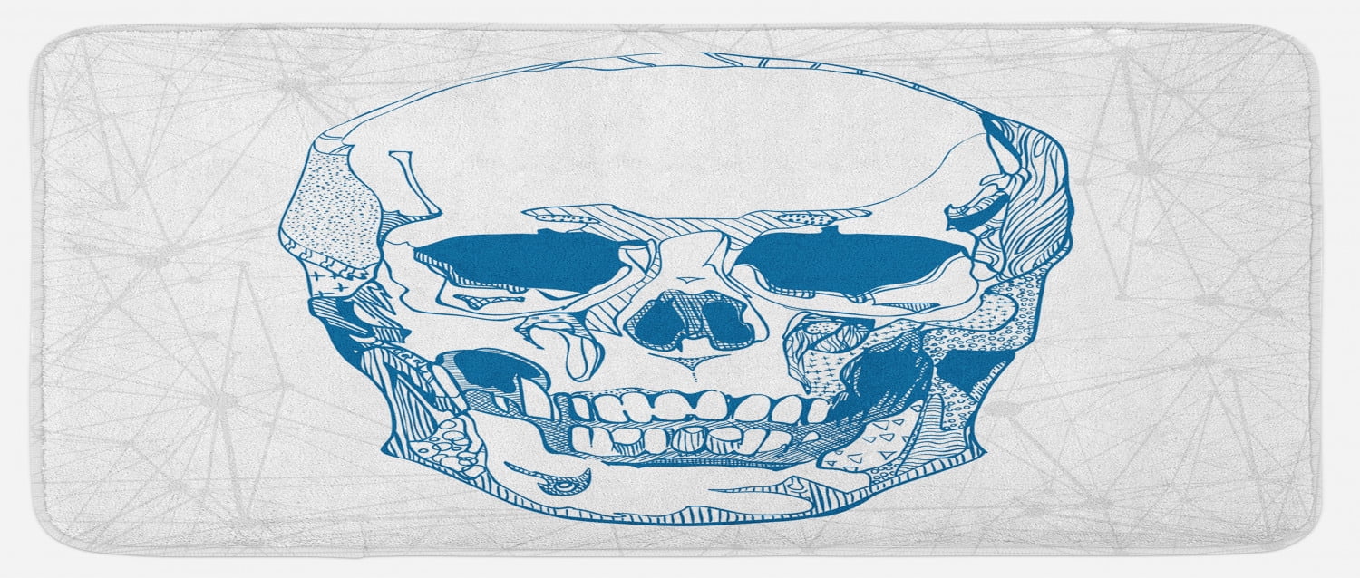 Skull Kitchen Mat, Hand Drawn Human Skull with Science Elements ...