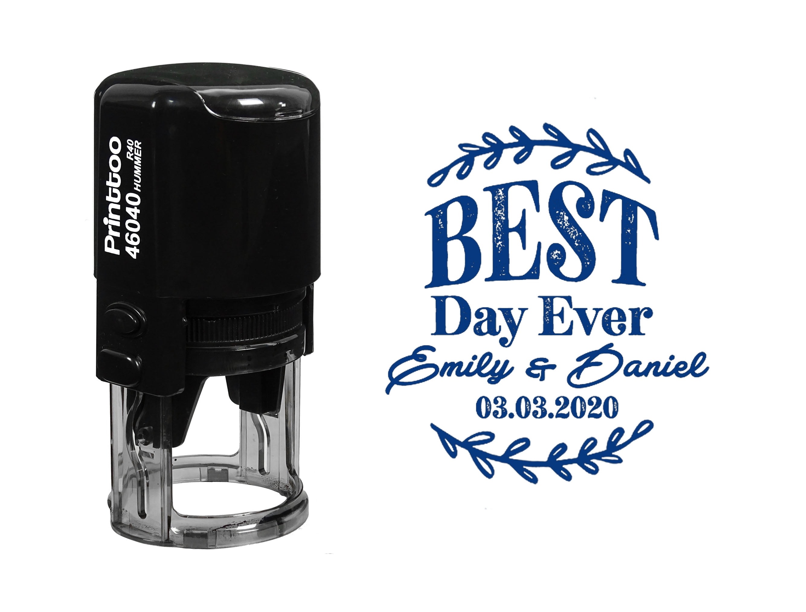 Printtoo Personalized Round Blue Self Inking Wedding Favor Stamp Custom ...