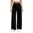 AHTJRT Wide Leg Denim Pants for Women Zip Front Diamond Embroidered ...
