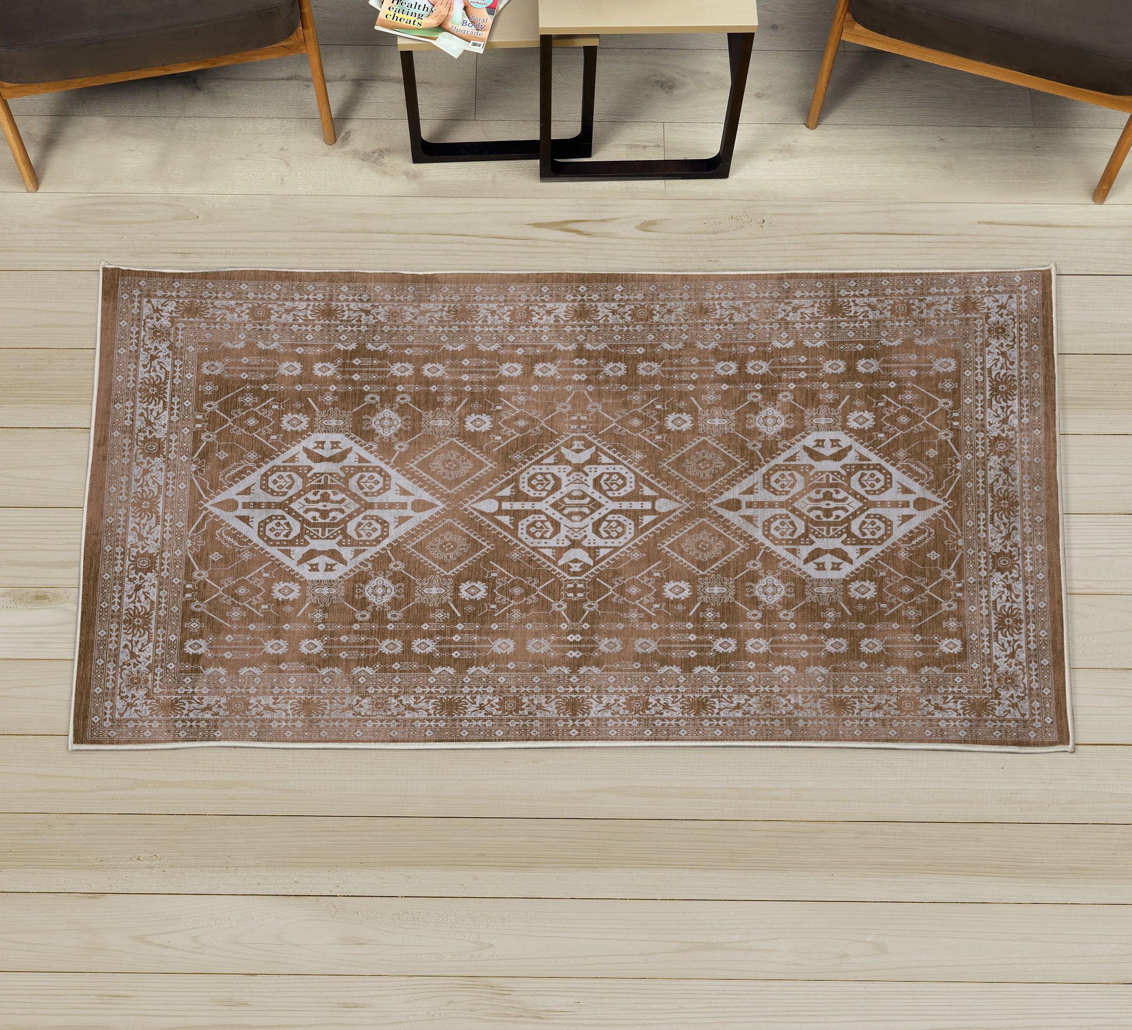Ethnic Decorative Rug, Folkloric Ginger Toned Ornaments and Shapes ...