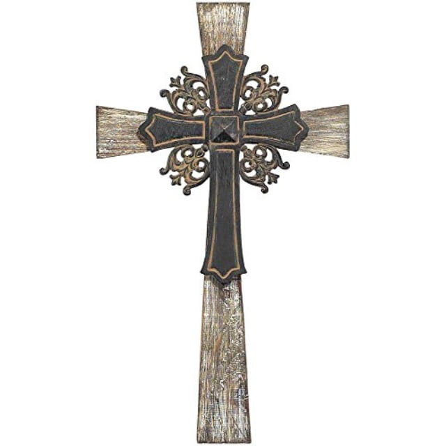 Wall Cross - Wood Textured Cross with Ornate Metal Cross - Walmart.com