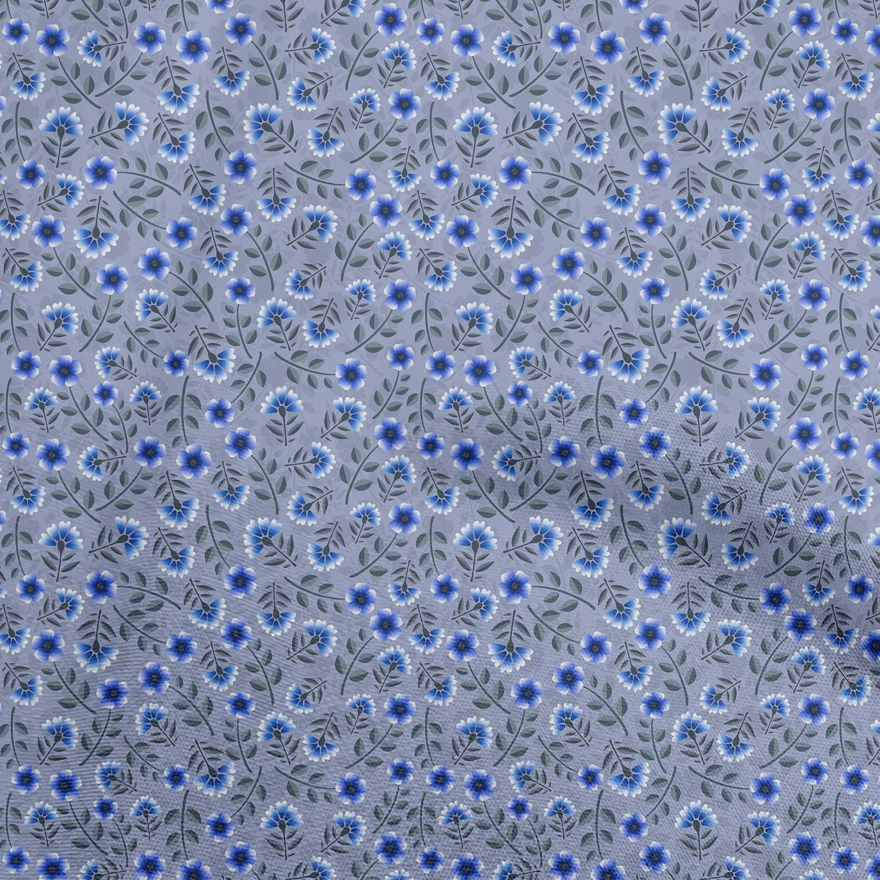oneOone Cotton Cambric Blue Fabric Floral Sewing Material Print Fabric ...