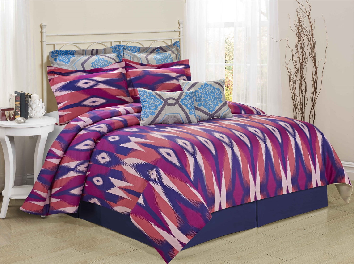 Unique Home 8 Piece Rocco Abstract Print & Embroidery Clearence Purple ...