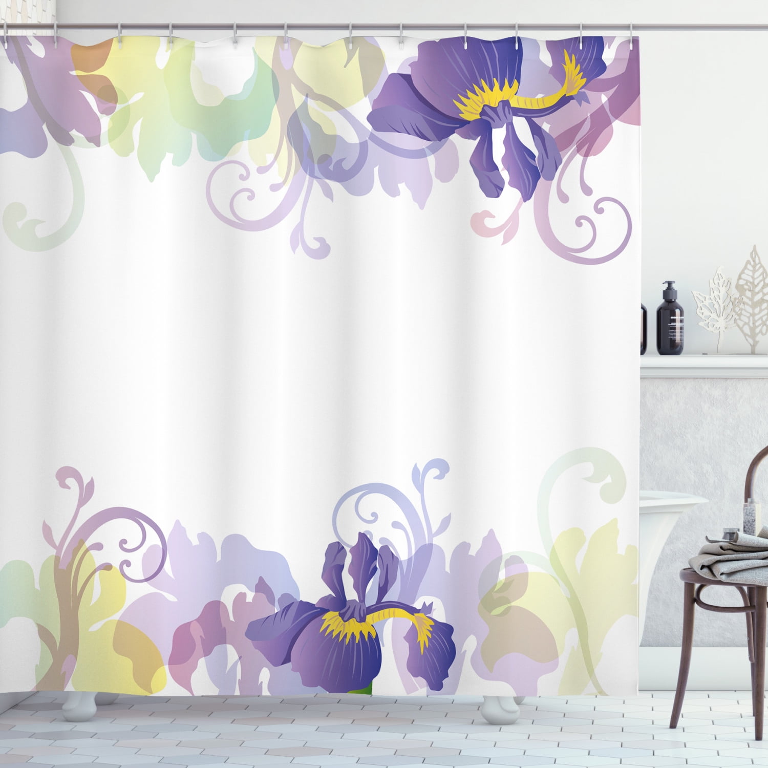 Floral Shower Curtain, Classic Petals Pastel Toned Seasonal Florets ...