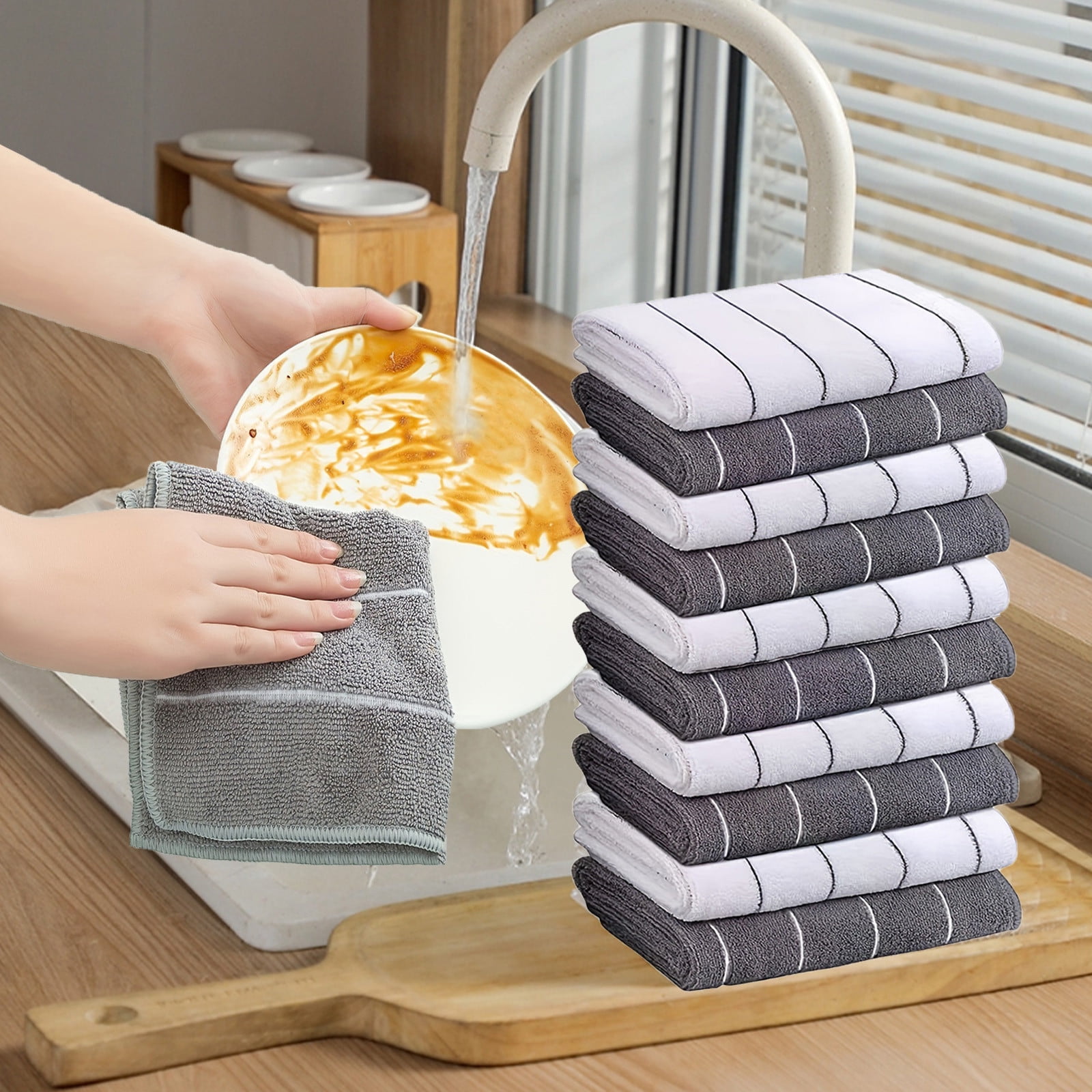 TOPRenddon 10-Pack Absorbent Kitchen Dishcloths – Super Soft Cotton ...