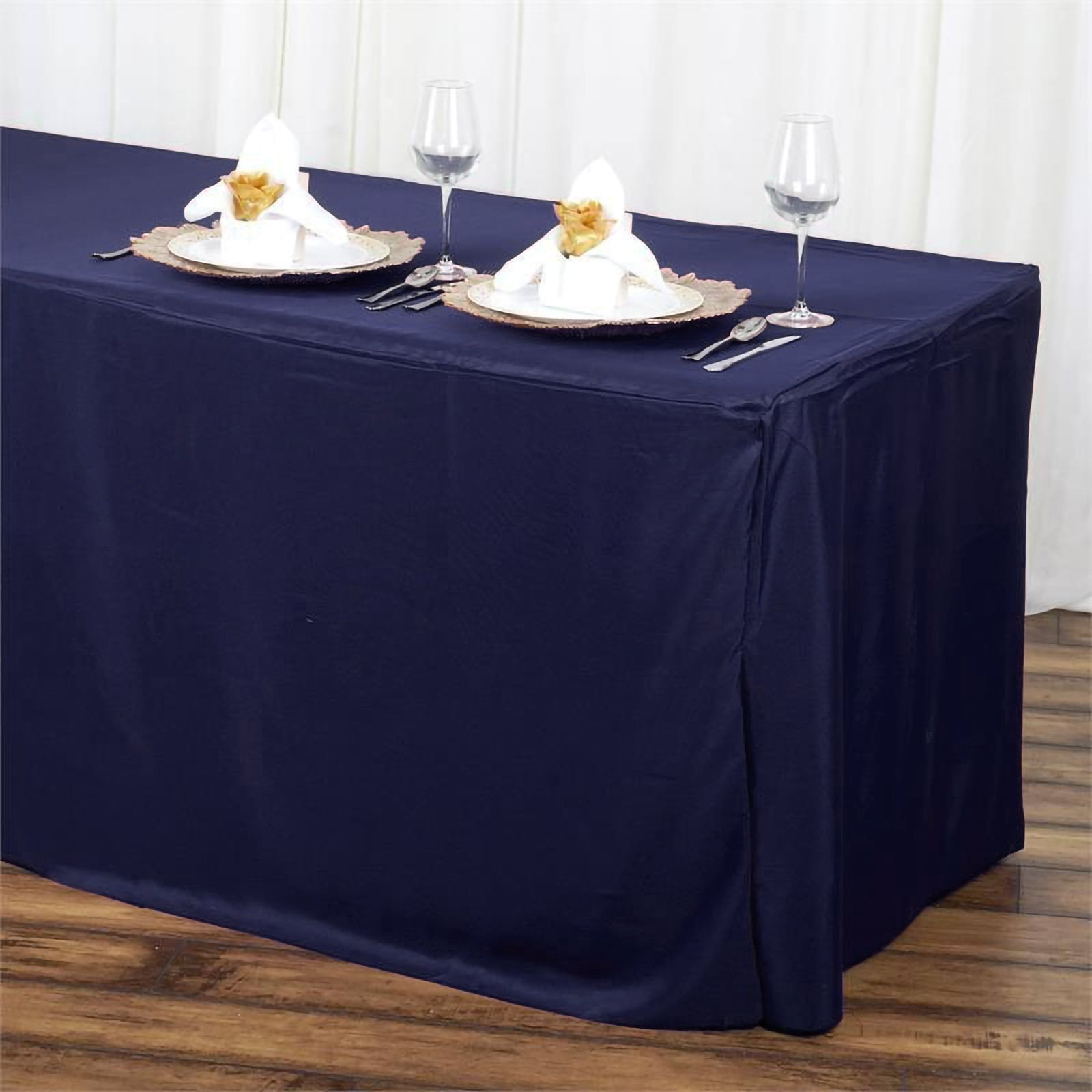 Efavormart 6FT Fitted Navy Blue Polyester Rectangular Table Cover for ...