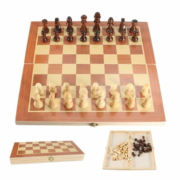 Brybelly Natural Wooden Folding Chess Game with Staunton Wood Carved ...