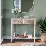 COSIEST Vintage Light Grey Distressed Solid Wood 2 Drawers Console ...