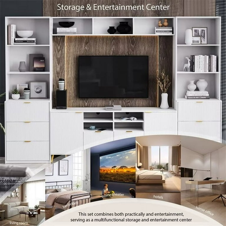 4 Piece Entertainment Wall Unit with 13 Shelves 8 Drawers and 2 Cabinets Multifunctional TV Stand for TVs Up to 70